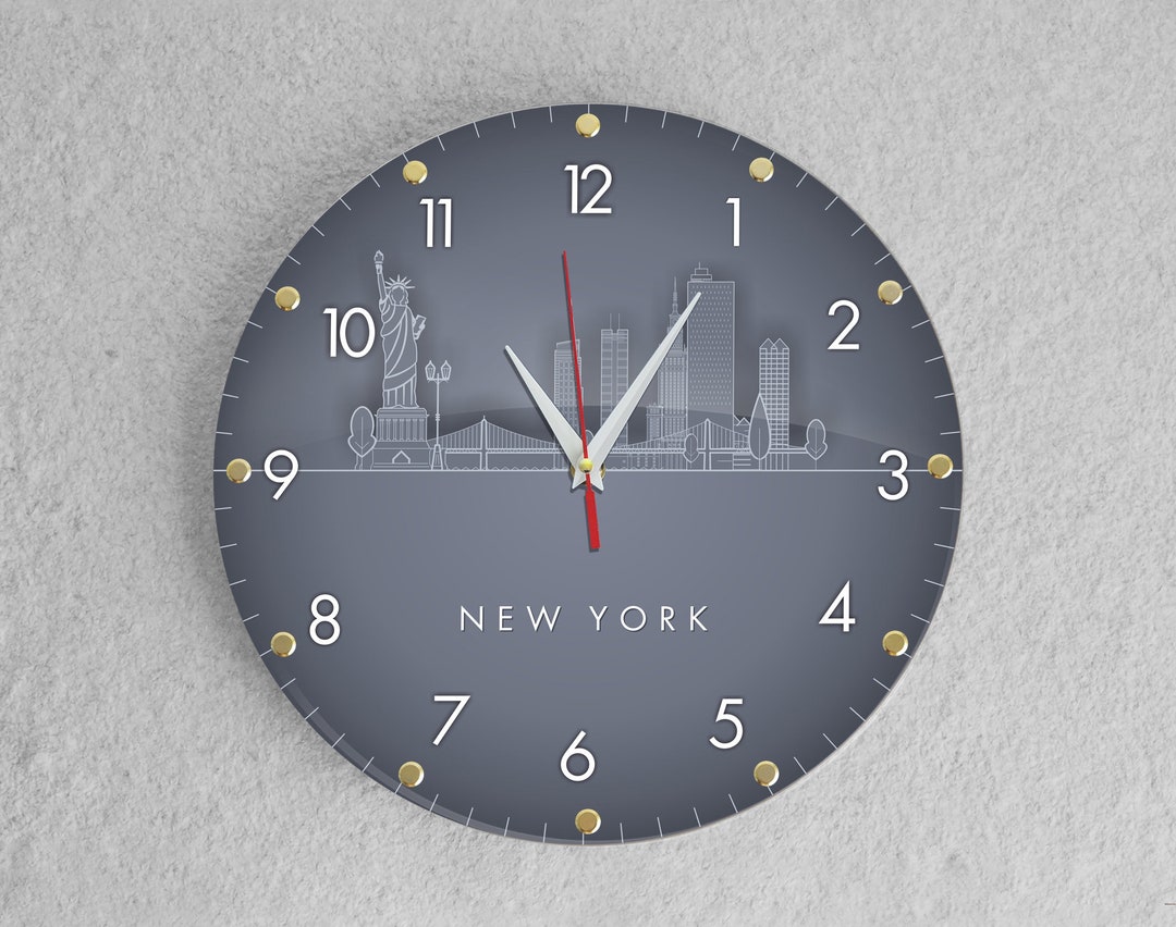 12" New York Wall Clock, NY Large Wall Clock, Time Zone Clock, Silent ...