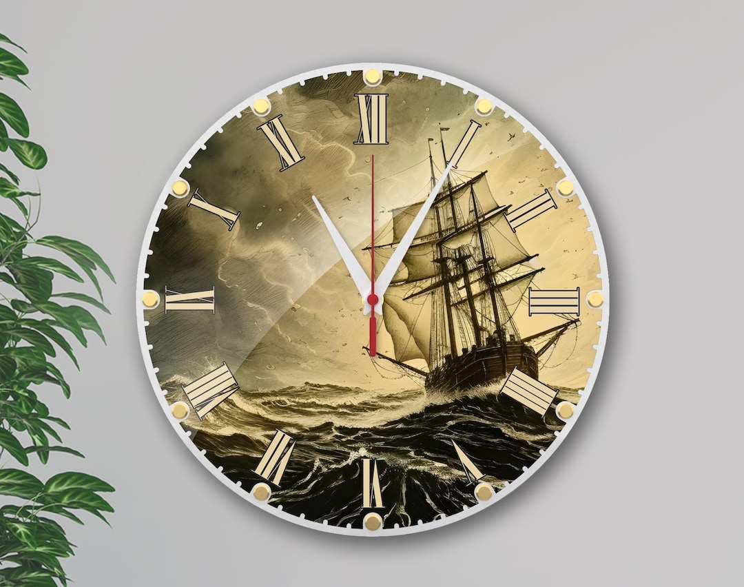 Sailing Ship Wall Clock, Nautical Clock, Rustic Design, Maritime Wall ...