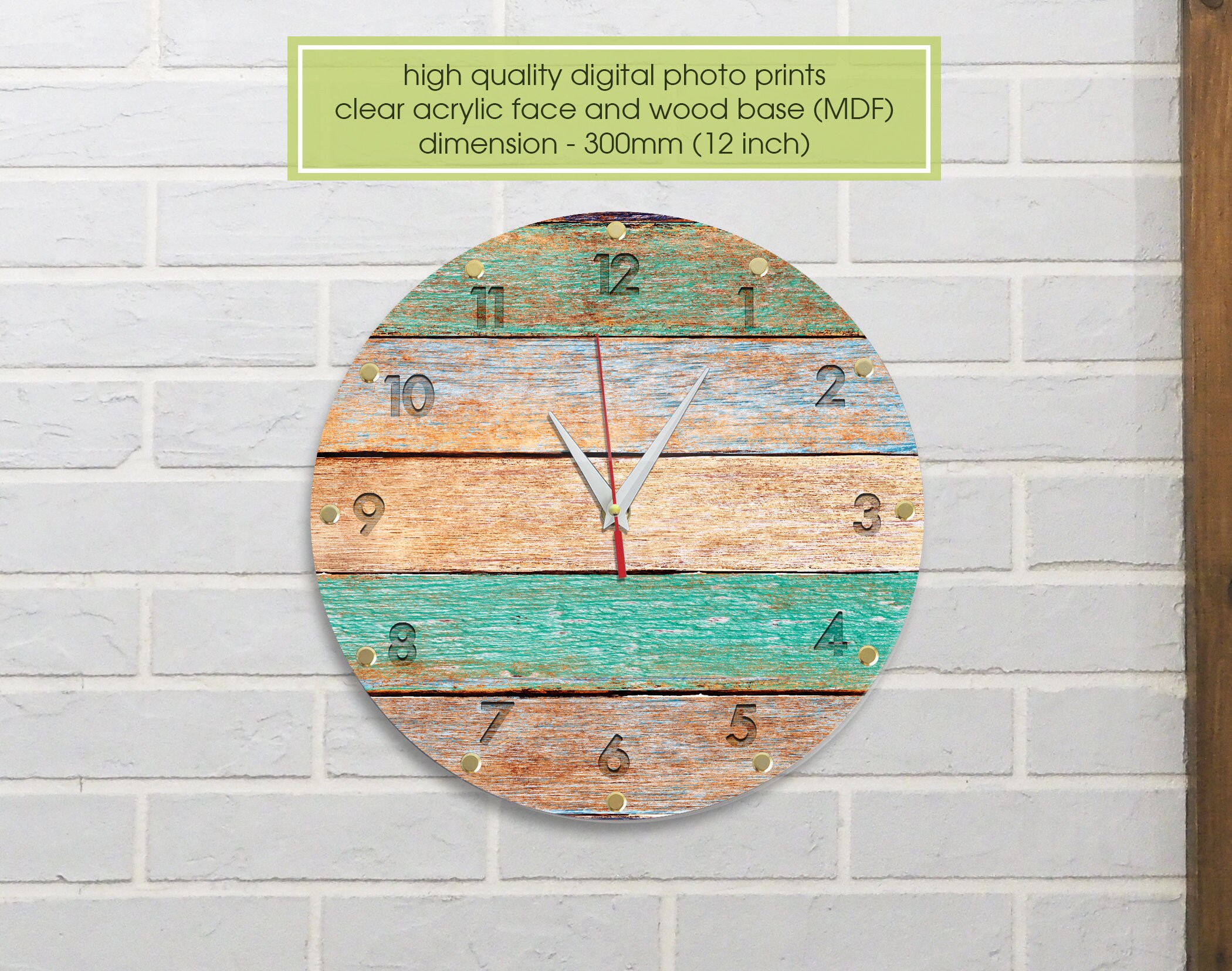 Weathered Beachy Boards Wall Clock, Colors Old Paint Boards Clock, 12 ...
