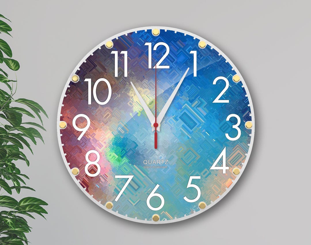 Wall Clock Non Ticking 12 Inch Colorful, Numbers Bright Color Dial Face ...