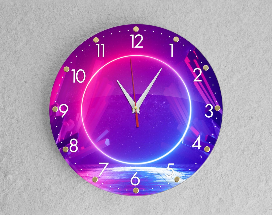 Modern Neon Style Wall Clock - Vibrant Colors, Easy to Read 12 Inch ...