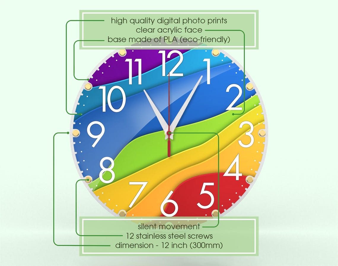 Colorful Wall Clock, Colored Waves, Clock With Numbers, Unique Gift ...