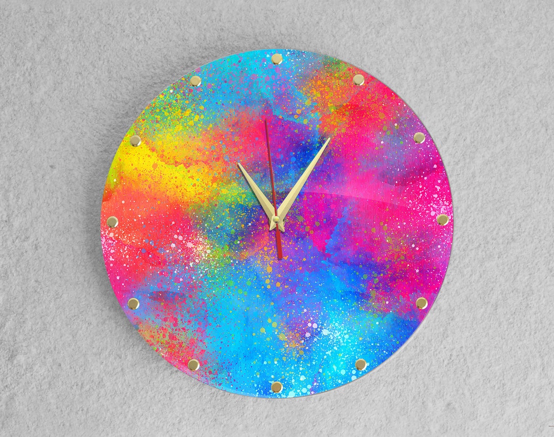 Colorful Wall Clock, Happy Holi Wall Clock, Acrylic Clock, Unique Gift ...