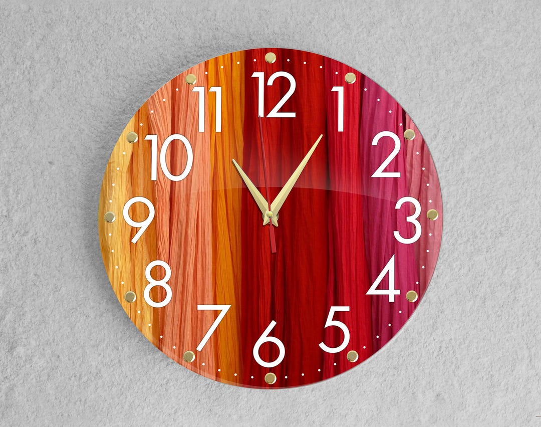 Red Wall Clock for Sewing Shop, Fabric Stores Clock With Numbers, Vivid ...