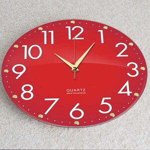 Red Colors Living Room Clock, 12 Inch Modern Wall Clock Silent Non ...