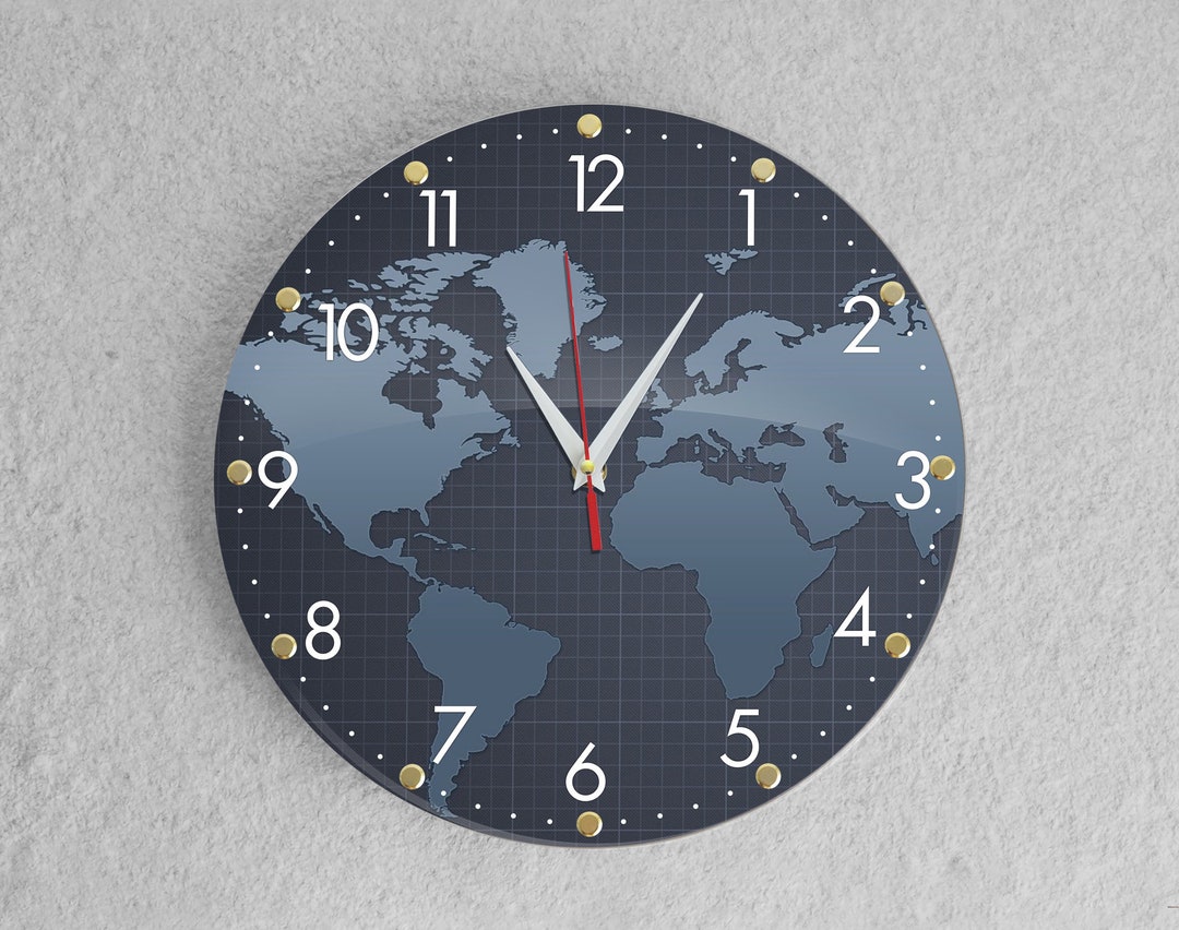 World Map Wall Clock: Silent Acrylic Home Decor (12in) - Etsy