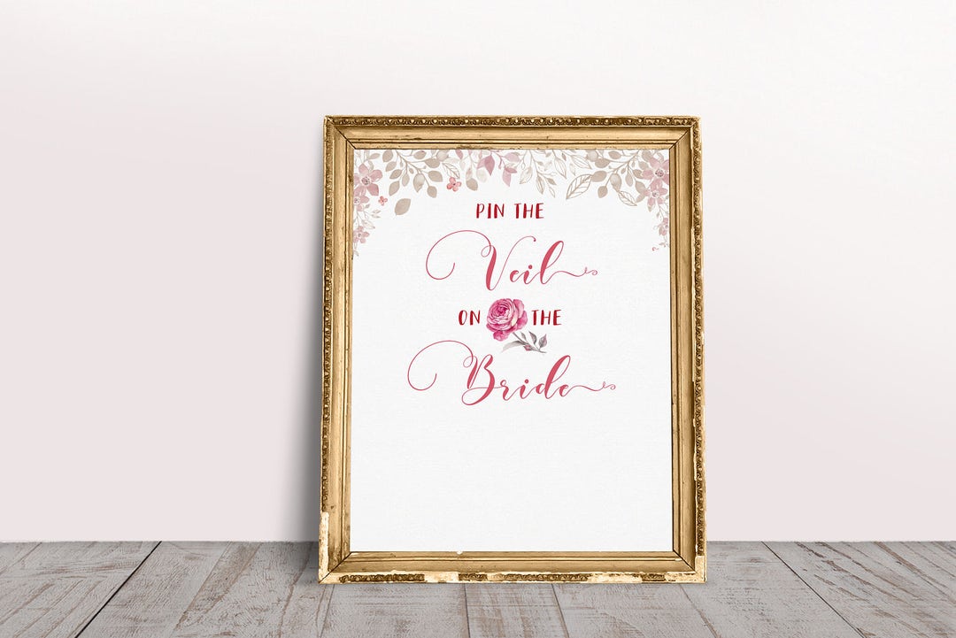 Bridal Shower Game Sign, Pin the Veil on the Bride Printable | Pink ...