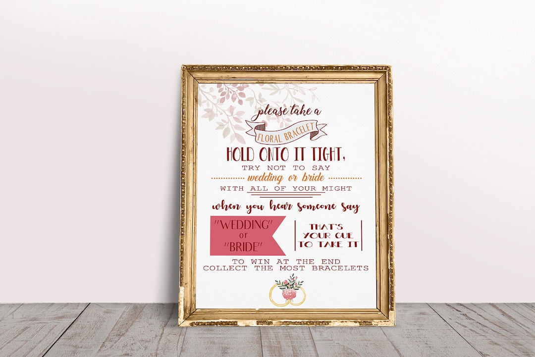 Bridal Shower Game Sign, Grab a Bracelet Don't Say Printable | Pink ...