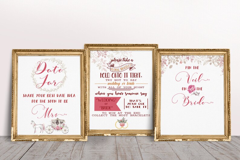 Bridal Shower Game Sign, Pin the Veil on the Bride Printable | Pink ...