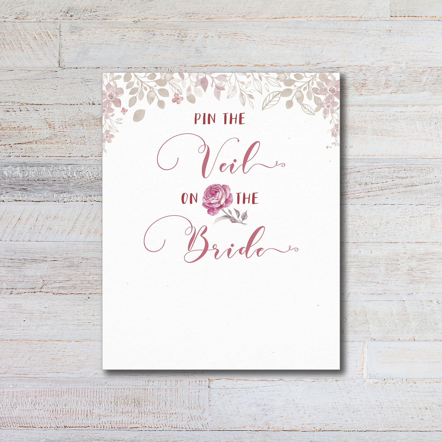 Bridal Shower Game Sign, Pin the Veil on the Bride Printable Pink ...