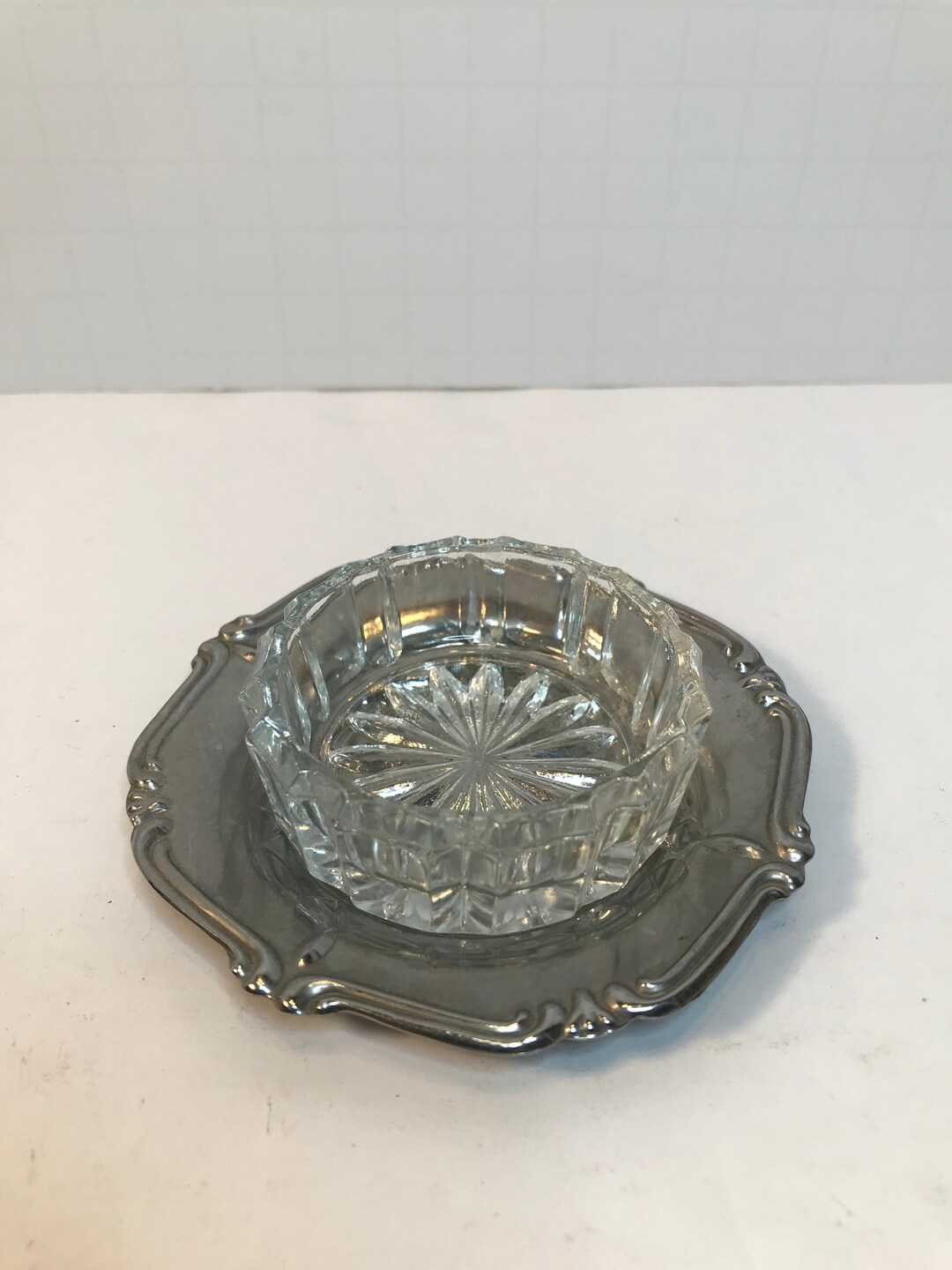 Glass Salt Dip With Silverplate Tray Plate, Salt Dip With Tray, Vintage ...