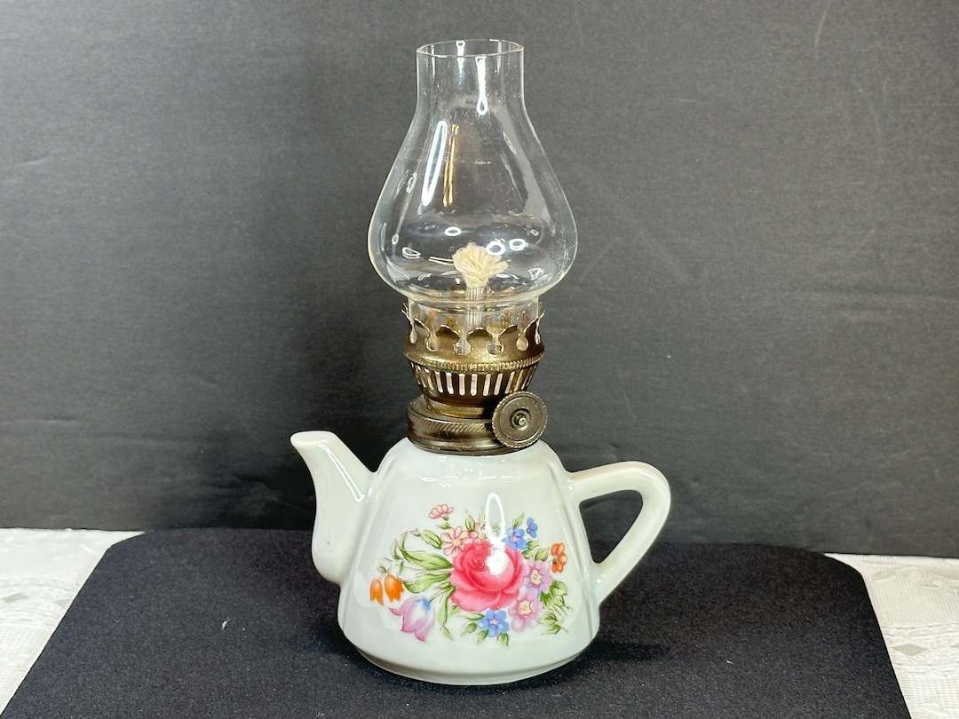 Miniature Teapot Oil Lamp, Miniature Rose Design Oil Lamp, Teapot ...