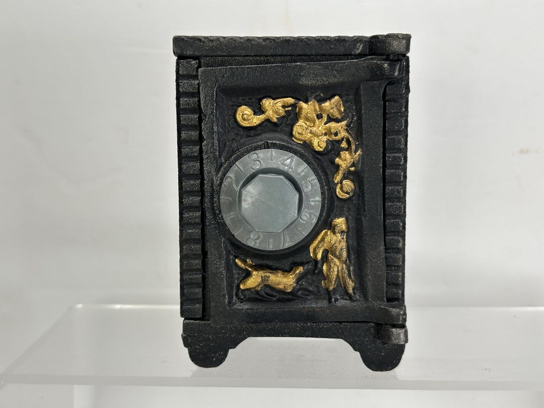 Metal Vault Shaped Coin Bank, Cast Iron Front Bank, Vault Shaped Bank ...