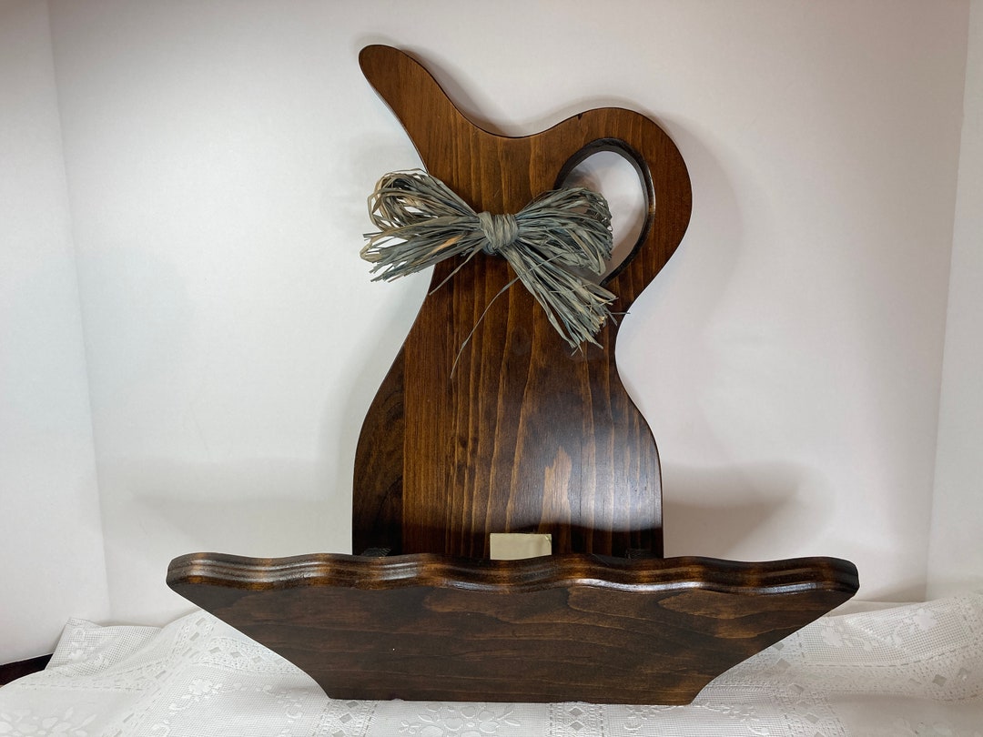 Wood Pitcher Basin Wall Pocket, Wood Pitcher Wall Planter, Wood Wall ...