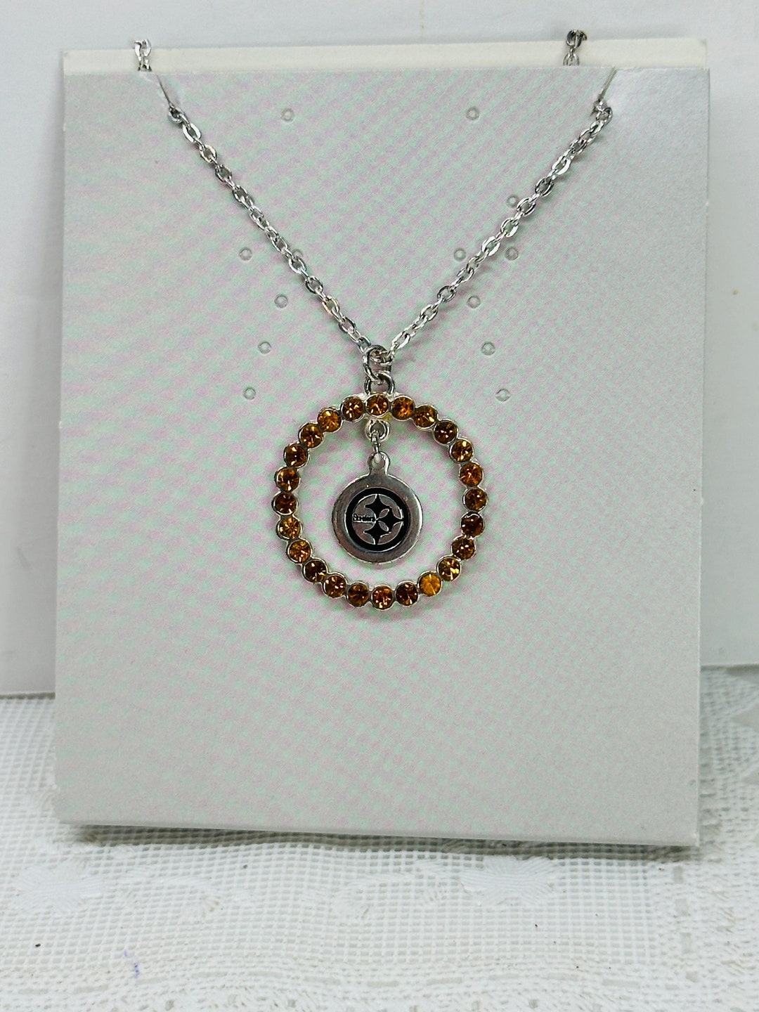 Pittsburgh Steelers Gold Rhinestone Circle Necklace, Pittsburgh ...