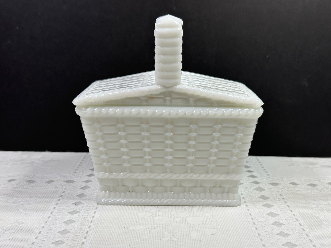 Westmoreland Milk Glass Picnic Basket, Westmoreland Milk Glass Basket ...
