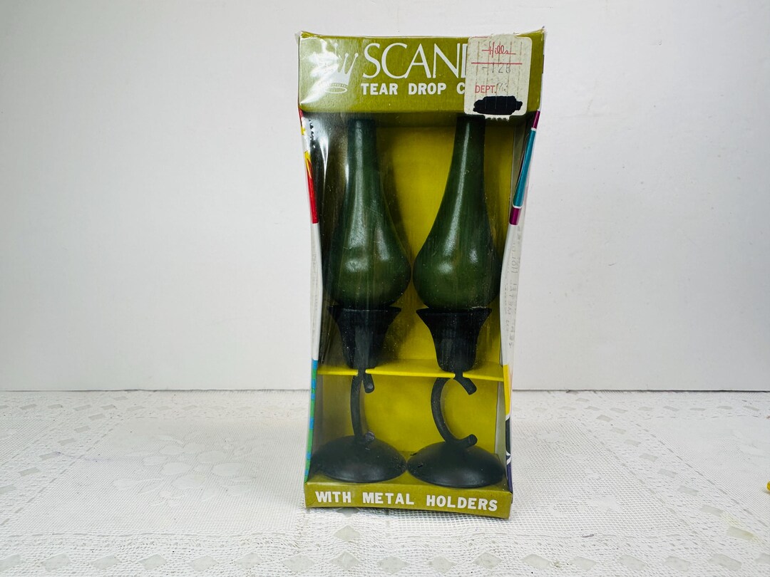 Scandia Green Tear Drop Candles With Metal Holders, Tear Drop Candles ...