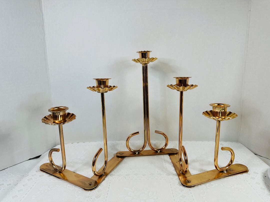 Copper Tone Adjustable Candleholder, Copper Colored Expandable Candleholder, Five Candle Copper ...