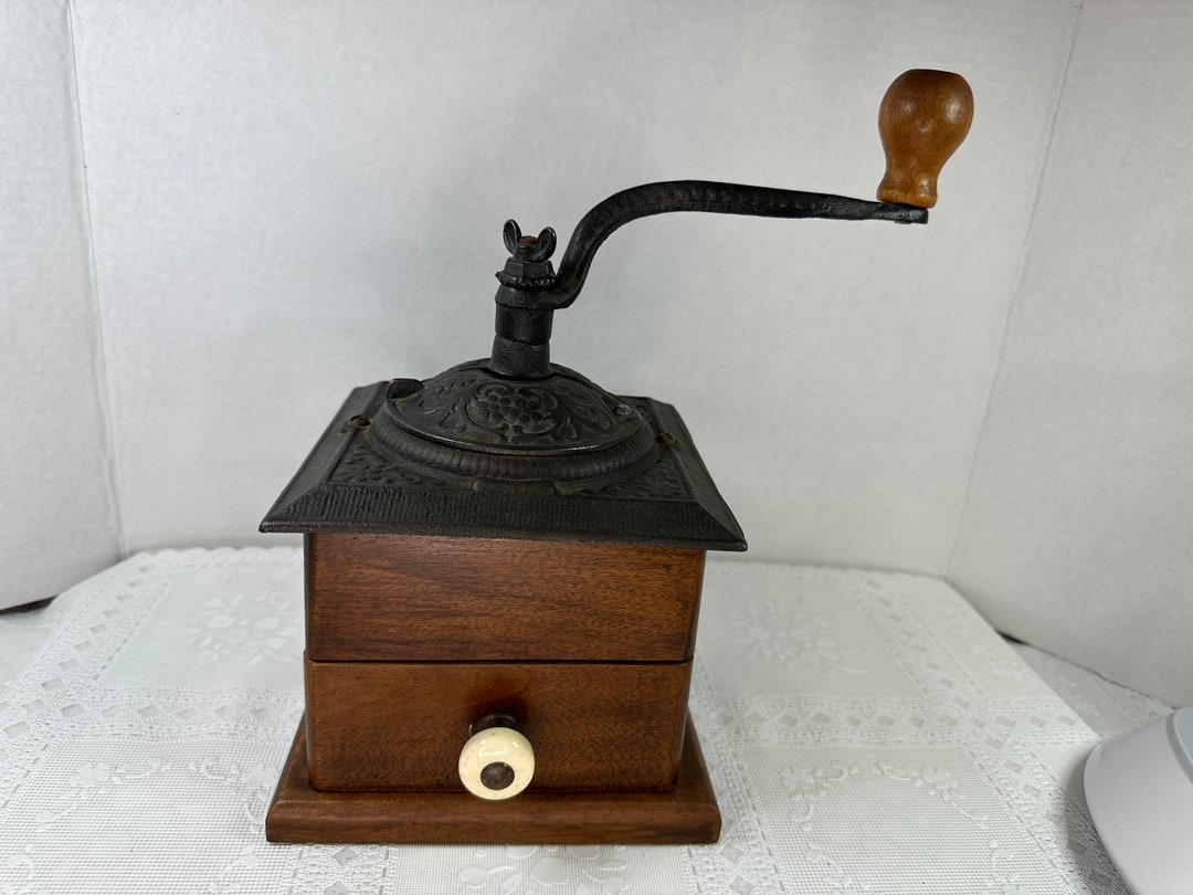 Vintage Box Coffee Grinder, Cast Iron Crank Top, Wood - Etsy