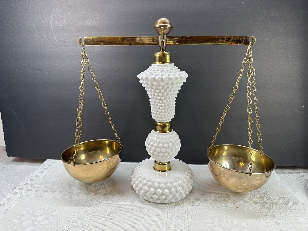 Veagco Milk Glass Decorative Scale and Brass Planters, Decorative Milk ...