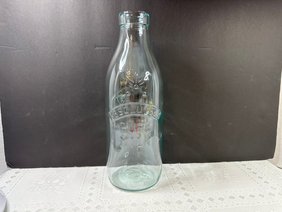 Reproduction Absolutely Pure Milk Bottle, Clear Glass Milk Bottle ...