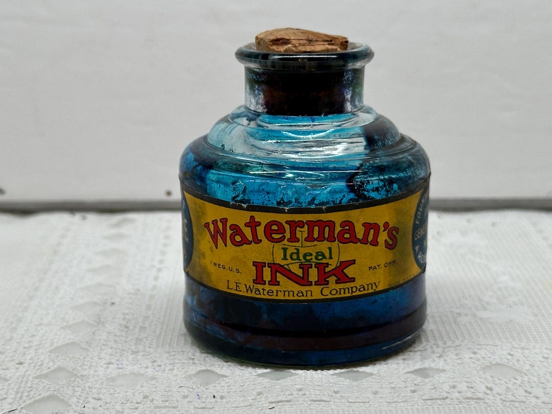 Waterman's Ideal Ink Bottle, Watermans Blue Ink Bottle, Watermans Ideal ...