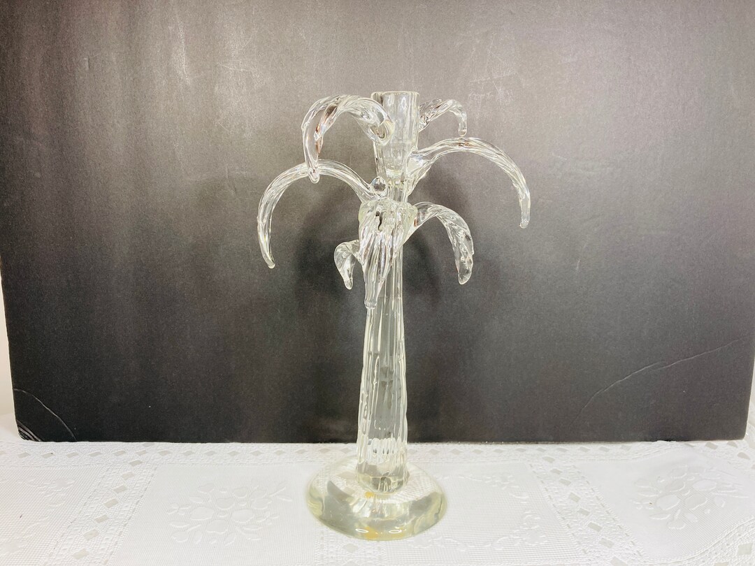 Murano (?) Glass Palm Tree Candle Holder, Glass Palm Tree Candleholder ...