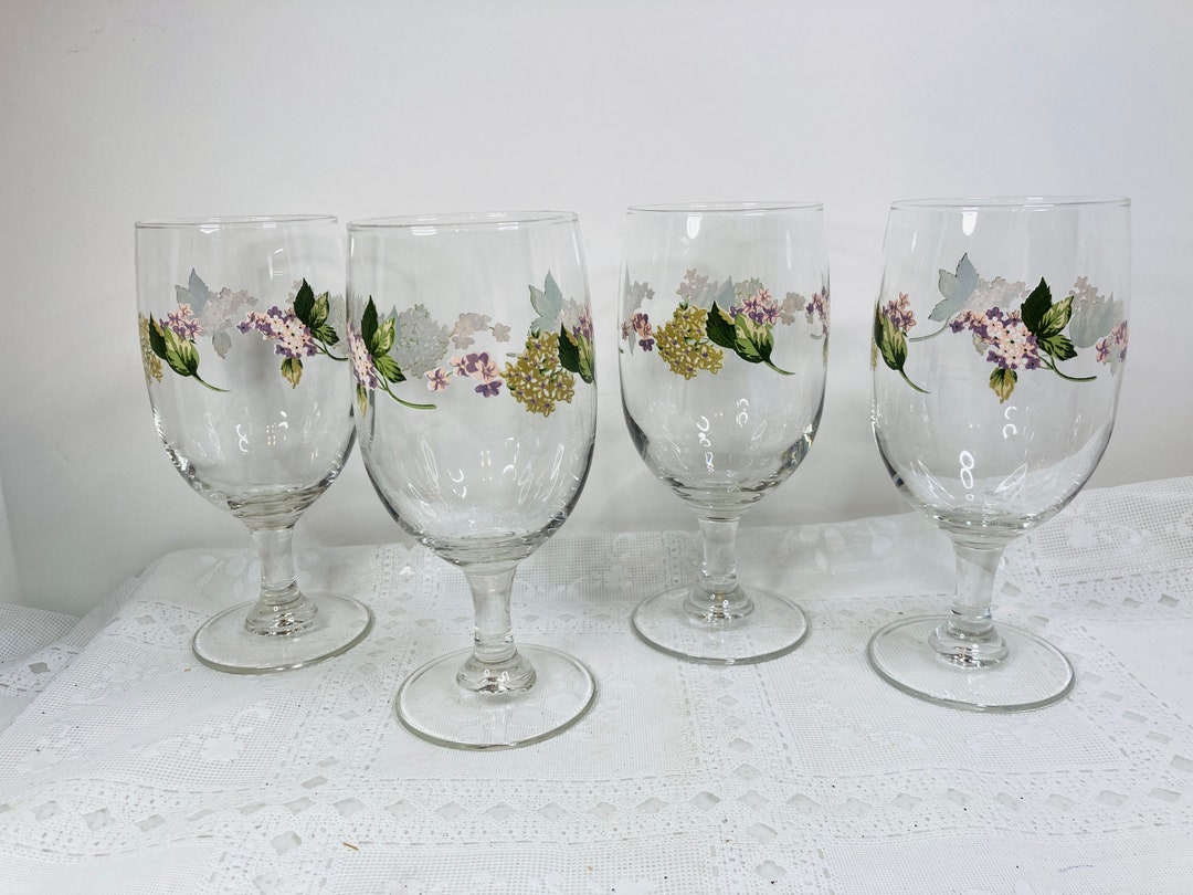 Lilac Stemmed Wine Glasses, Lilac Stemmed Goblets, Floral Lilac Design ...