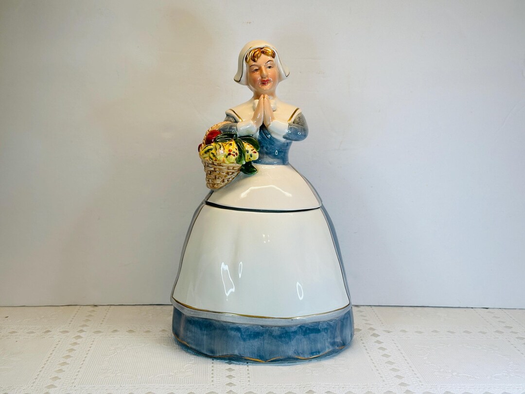 Praying Lady Cookie Jar, Blue Praying Lady Jar, Figural Cookie Jar ...