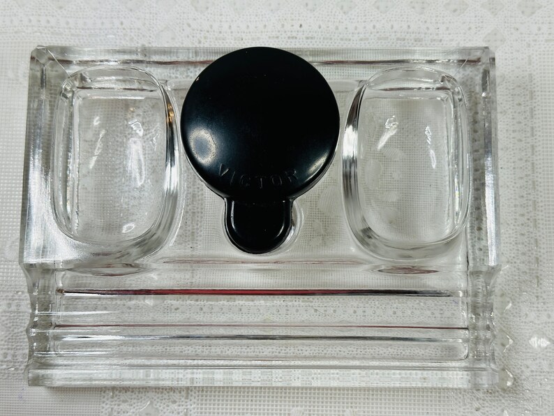 Victor Glass Inkwell Stand and Pen Rest, Glass Victor Inkwell Desk ...