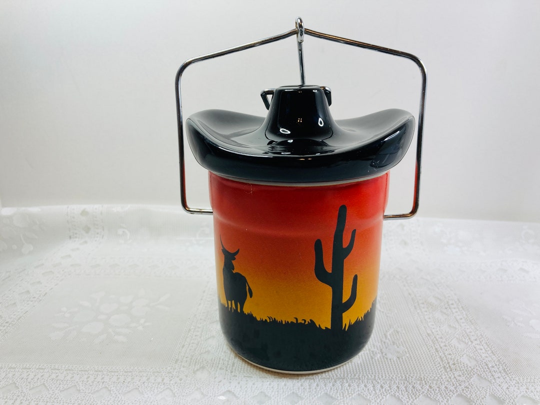 Southwest Porcelain Cheese Jar, Cactus Design Sombrero Lid Cheese ...