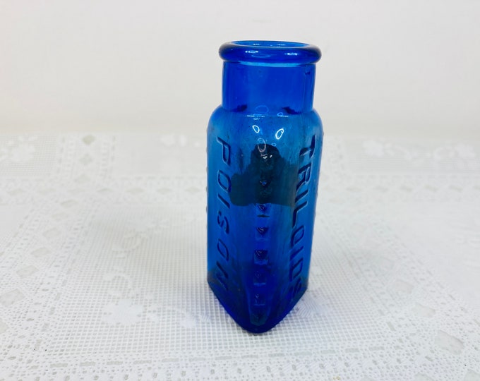 Cobalt Blue Triloid Poison Bottle, Triloid Three-sided Poison Bottle ...