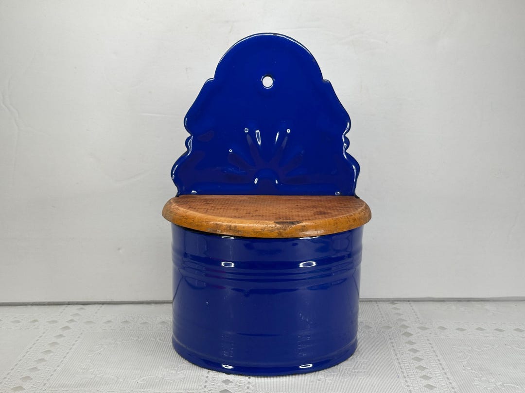 Cobalt Blue Enamelware Salt Box, Vintage Enamelware Salt Box, Cobalt ...