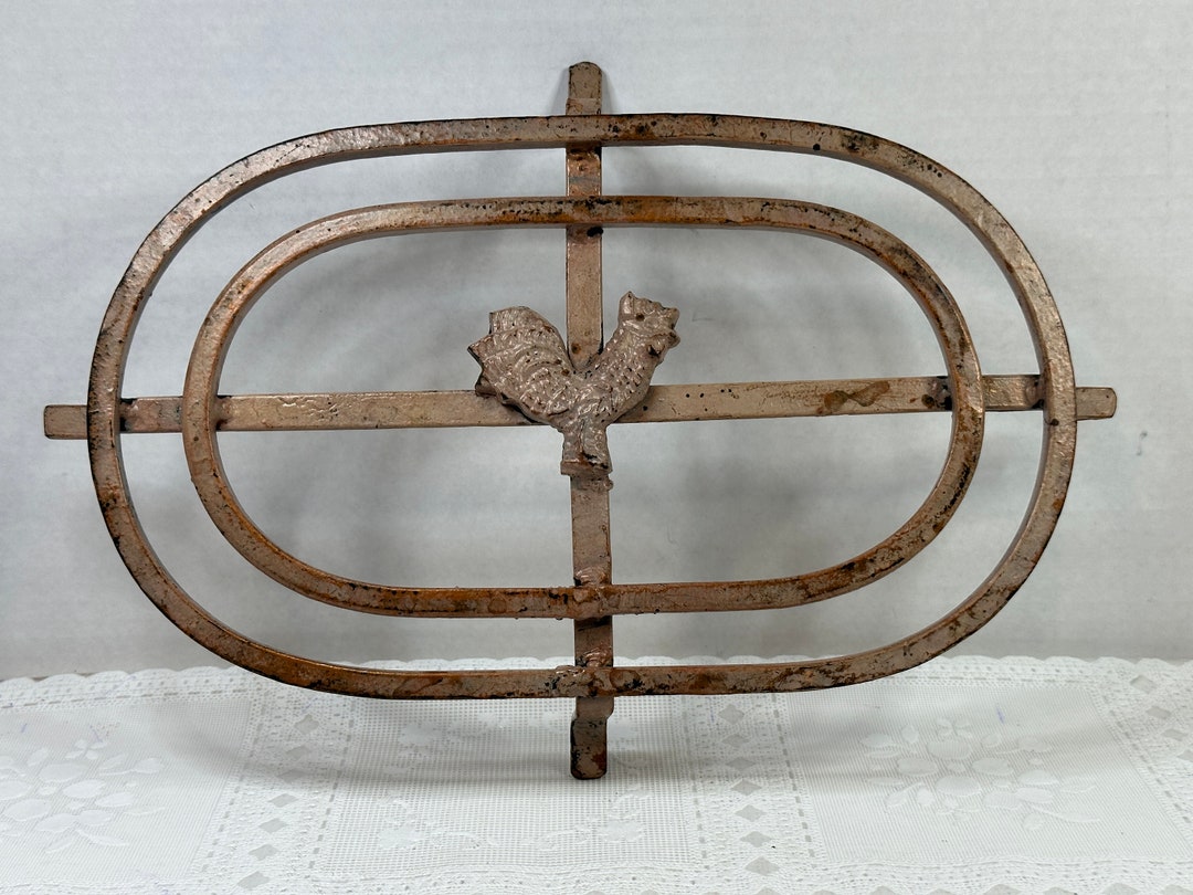 Cast Iron Rooster Chicken Oval Trivet, Rooster Cast Iron Trivet, Cast ...