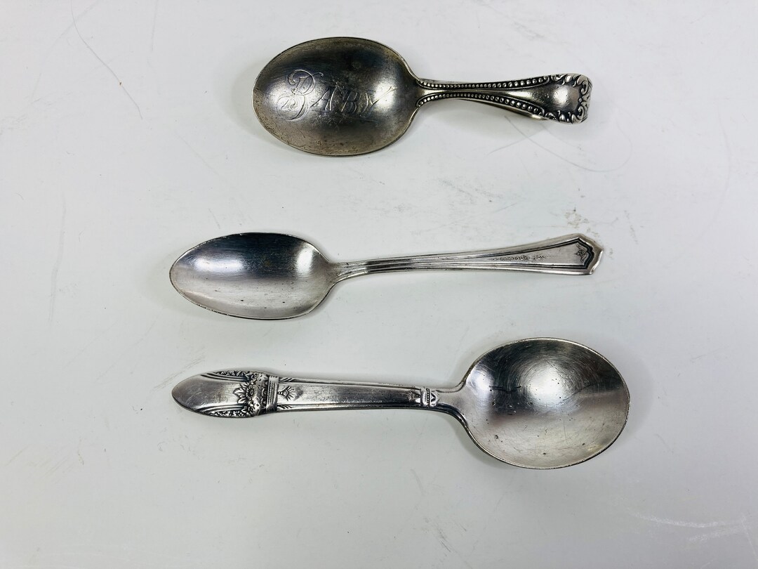 Silver Plated Baby Spoons, Vintage Baby Spoons, Silverplated Baby ...