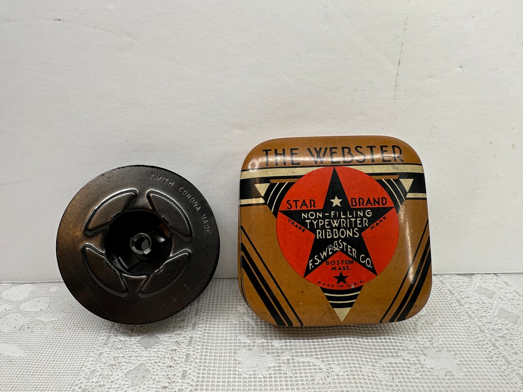 The Webster Star Brand Typewriter Ribbon Tin & Empty Smith Corona Spool ...