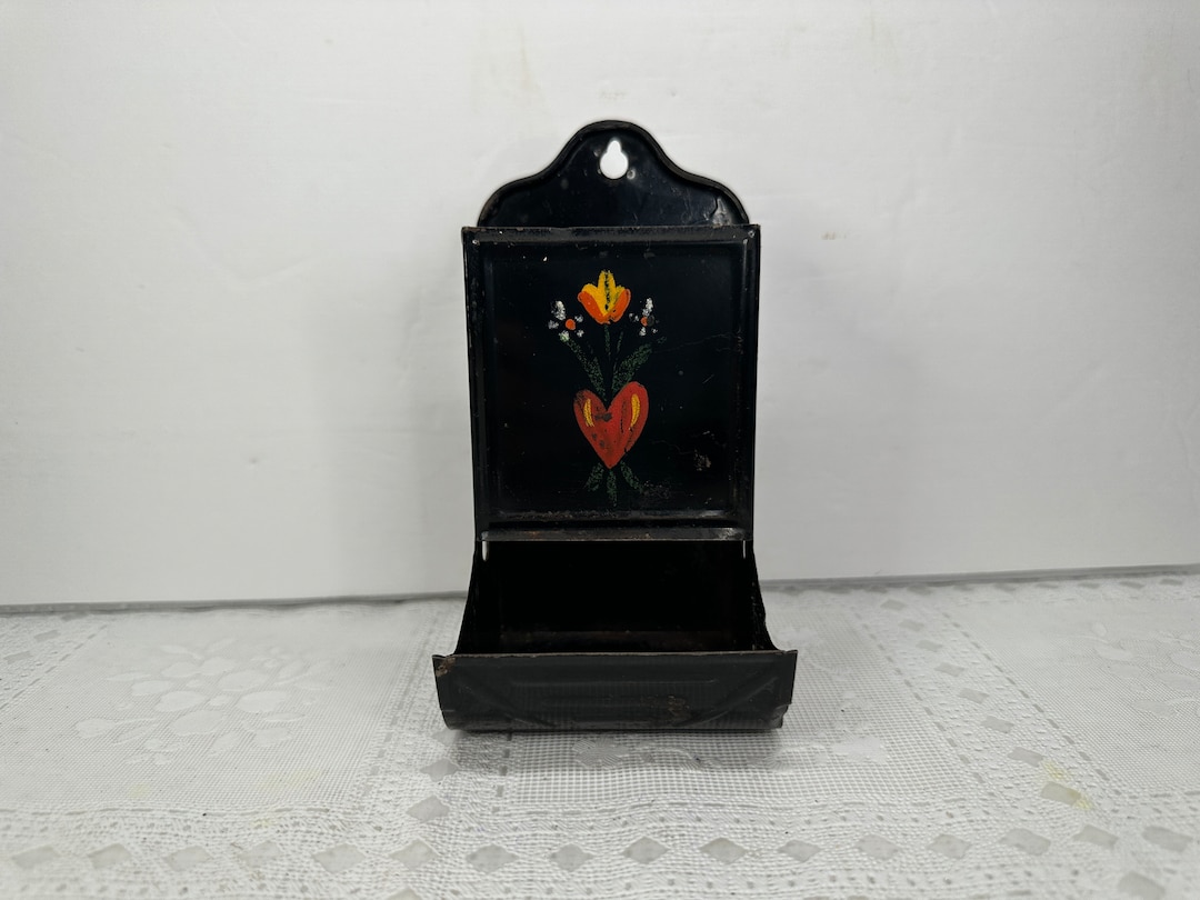 Black Hand Painted Wall Match Holder, Black Tin Wall Match Box Holder ...