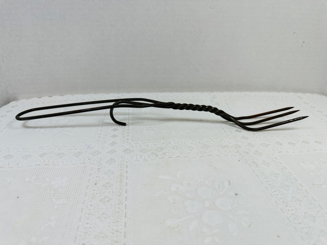 Metal Handled Three Prong Fork With Hook, Three Prong Meat Fork, Meat ...