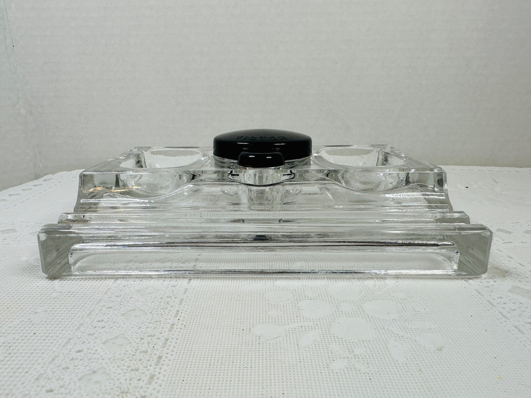 Victor Glass Inkwell Stand and Pen Rest, Glass Victor Inkwell Desk ...