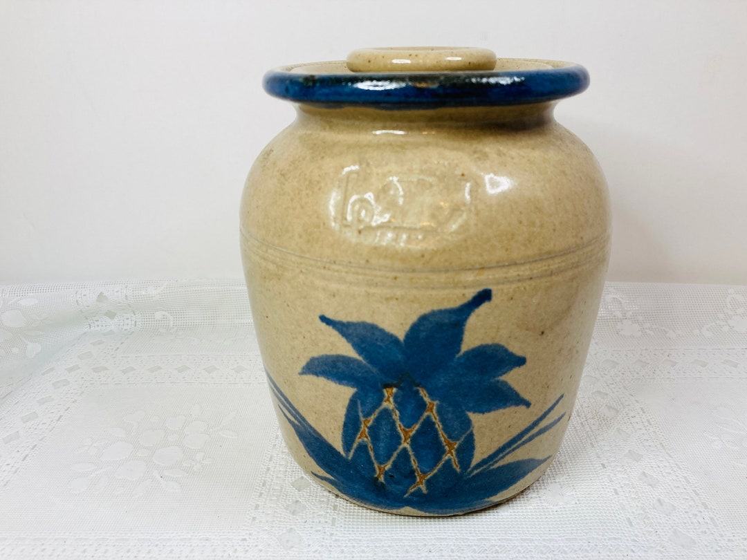 Mahon Pottery Pineapple Crock: Barn Blue Stoneware With Lid - Etsy