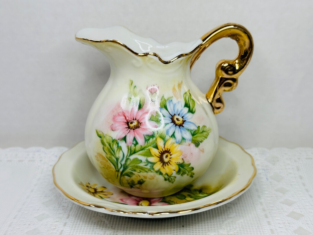 Miniature Floral Pitcher and Bowl, Miniature Pitcher and Bowl ...