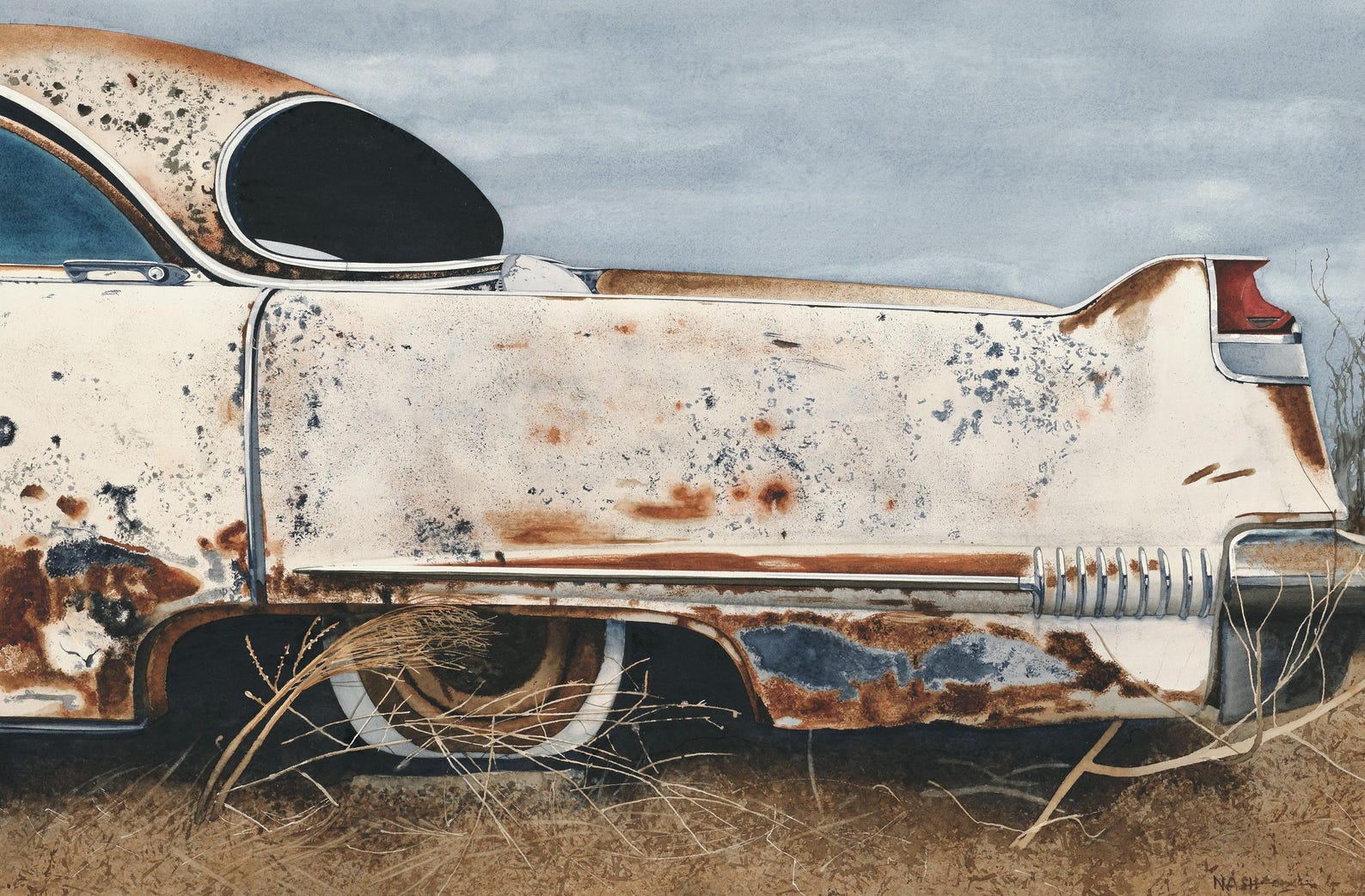Rusty Cadillac- Reproduction of Original Watercolor Painting - Etsy