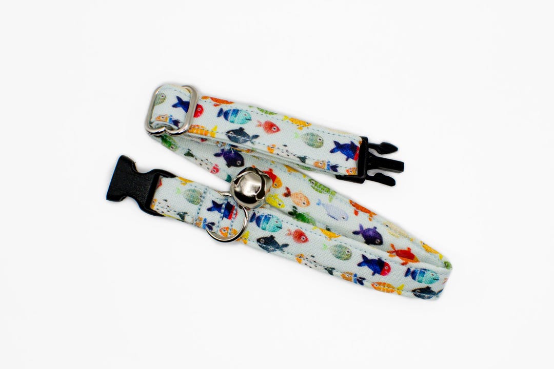 Fish Cat Collar- Watercolor, Summer, Colorful, Kitten, Puppy, Breakaway ...