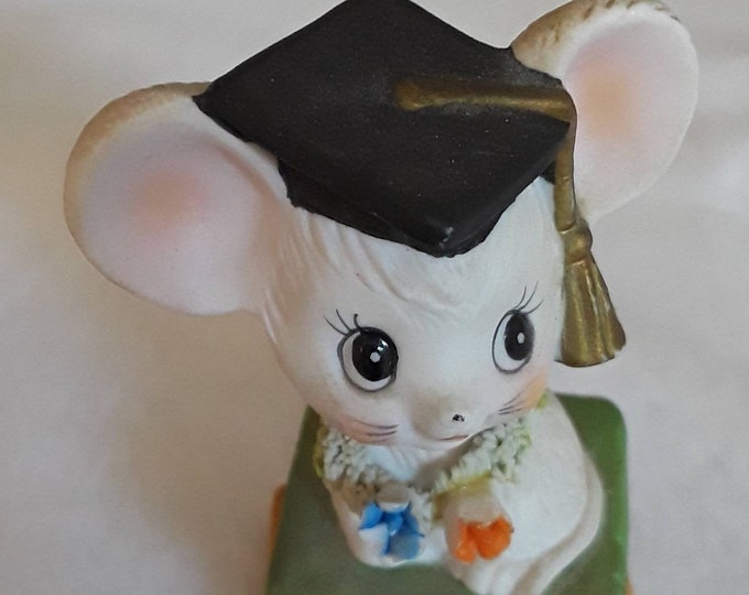 Vintage Graduation Mouse Figurine Sitting on a Stack of Books - Etsy