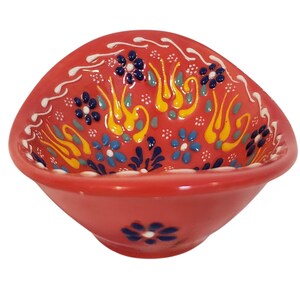 Red Turkish Pottery Raised Design Dipping Bowl Trinket Dish Handpainted ...