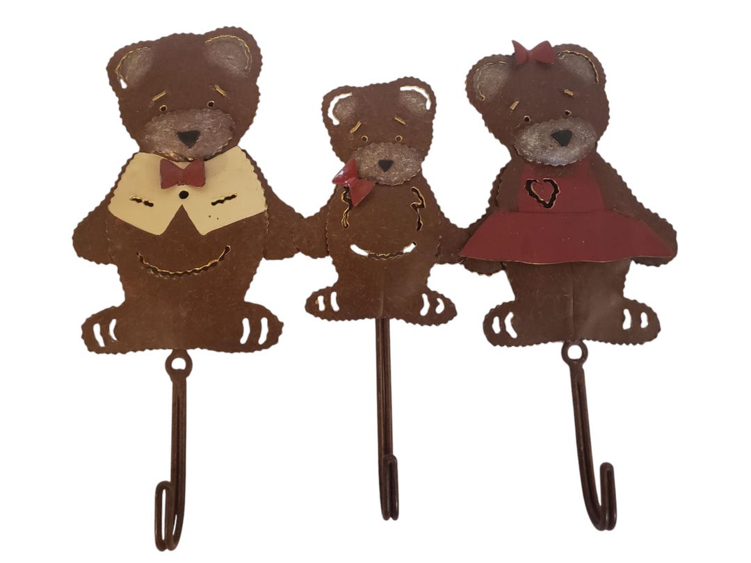 Metal Three Bears Wall Hanging Rack With 3 Hooks Kids Room Decor ...