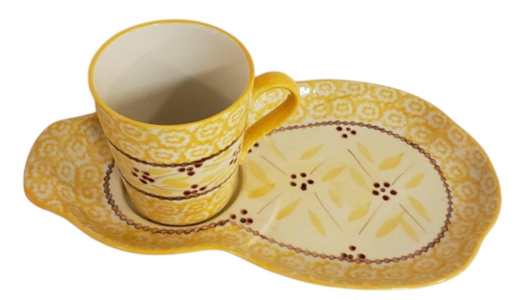 Temptations Old World Snack Plate & Coffee Mug Set Yellow Stoneware - Etsy