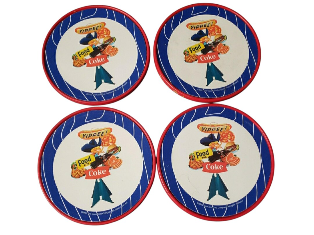 Coca Cola Coasters 2003 Plastic and Paper Yippee Food and Coke Set of 4 ...