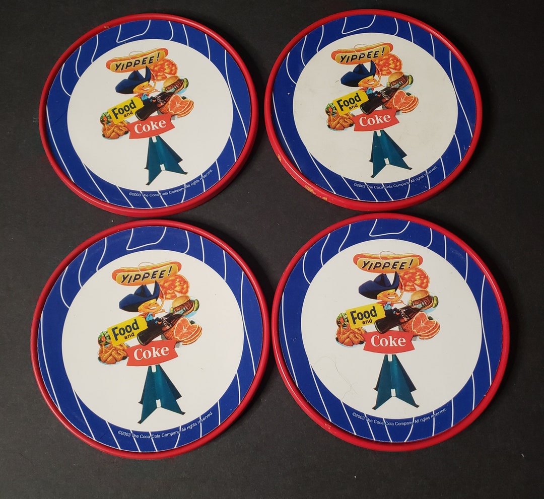 Coca Cola Coasters 2003 Plastic and Paper Yippee Food and Coke Set of 4 ...