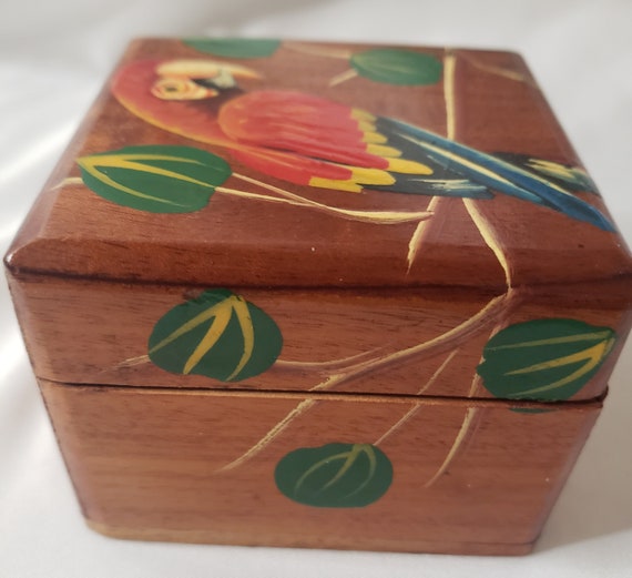 Small Hand painted square colorful wooden box with pa… - Gem